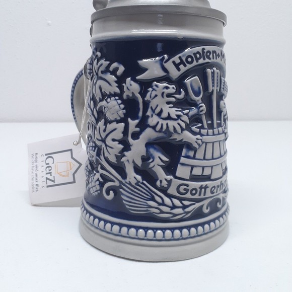 Gerz | Dining | Gerz Hopfen Malz Gott German Blue Gray Pottery Beer Mug ...